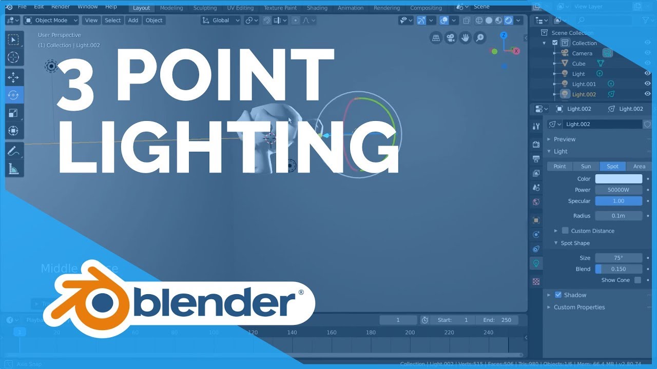 Three Point Lighting - Blender 2.80 Fundamentals