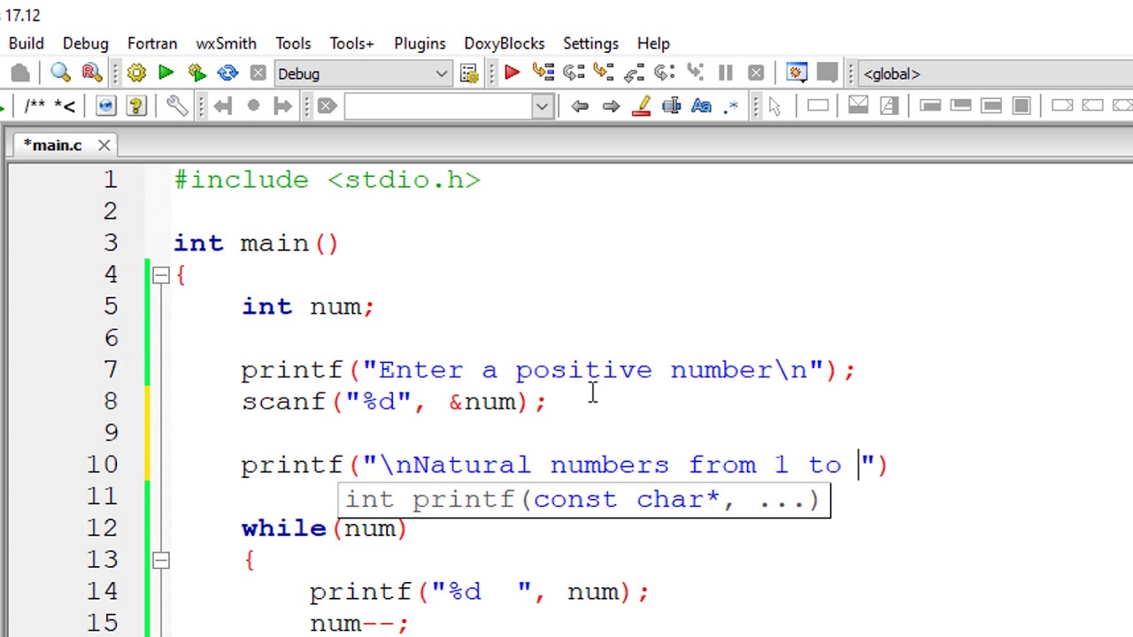 C Program to Print Natural Numbers from 1 to N In Reverse Order using While loop