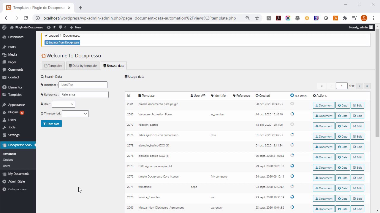Docxpresso Wordpress SaaS plugin: users