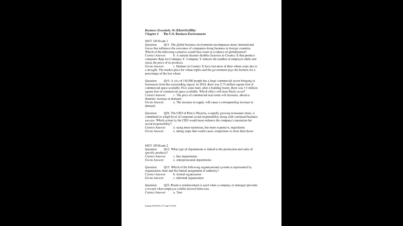 Test Bank For Business Essentials, 9th Edition BY Ebert/Griffin