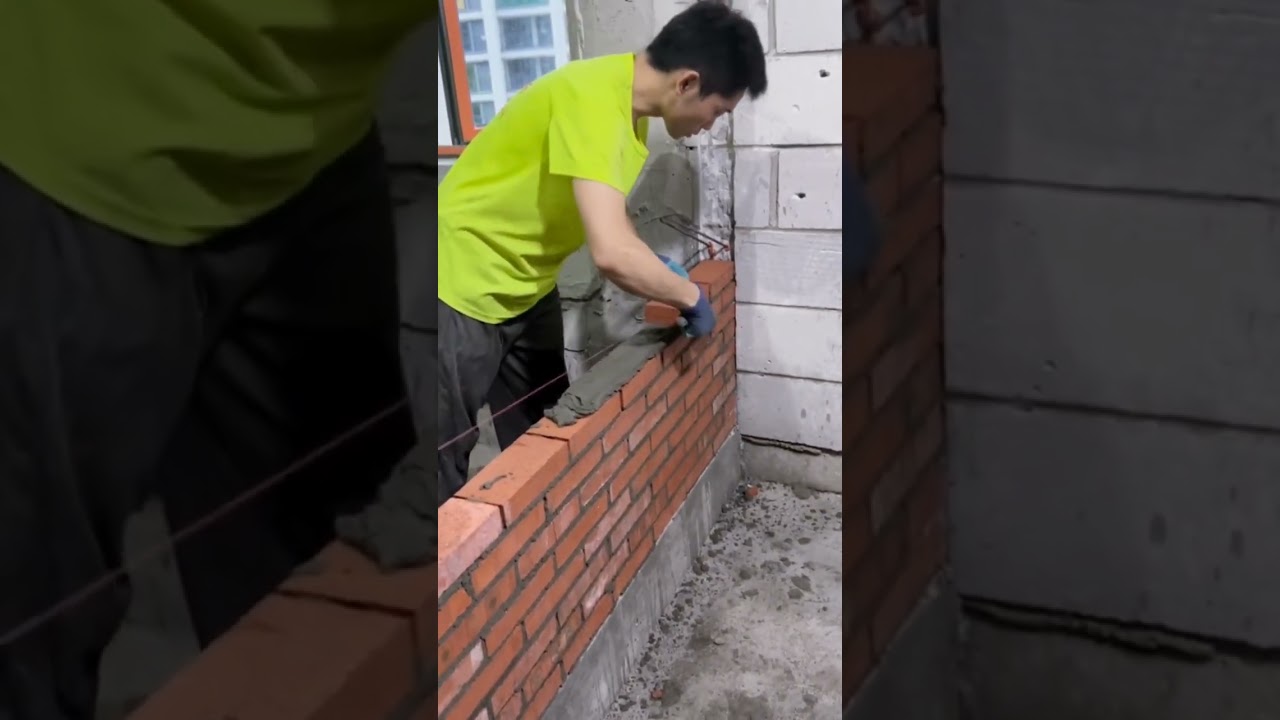 Exposed Brick Installation from Zero, Using Thread Pull System #construction #bricks #popular