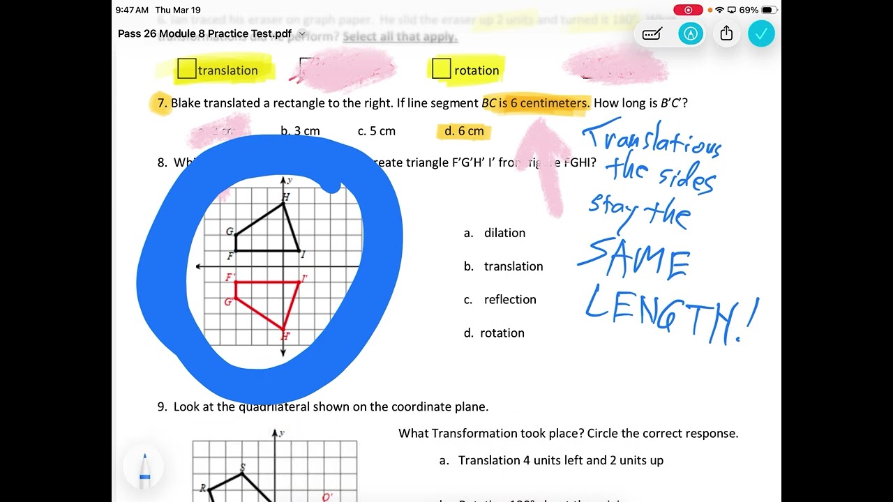 Math 8 Module 8 Transfomations Test Review