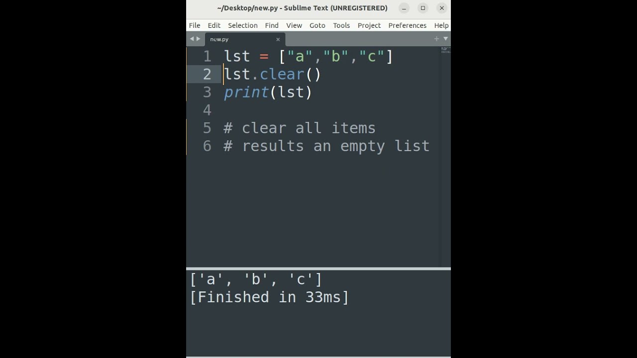 clear() will clears all items in a list #pythonprogramming #pythonforbeginners #shorts #python