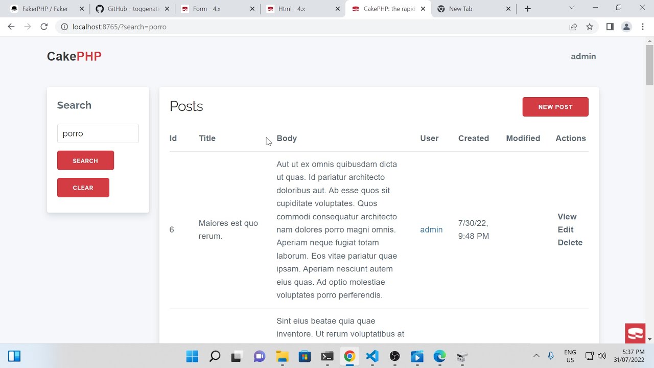 CakePHP 4 - Perform a Text Search of all String Fields in a Table and Display a Filtered Index View