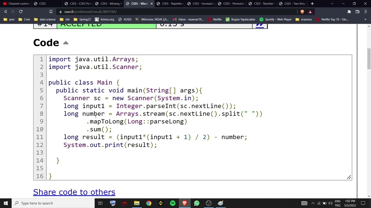CSES Missing Number Solution Using Java