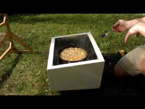 Solar cooking: Chicken stew with TV Fresnel lens