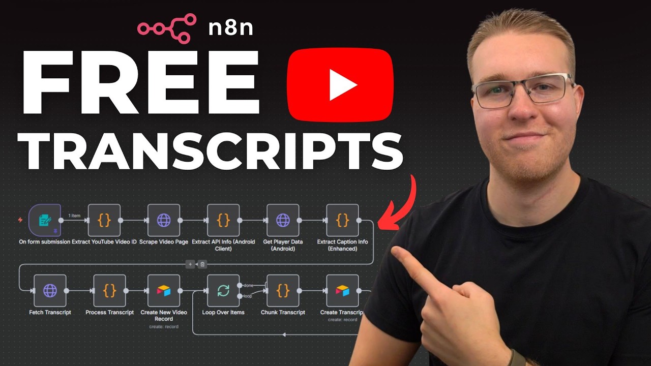 Scrape ANY YouTube Transcript for FREE in n8n (Free Template)