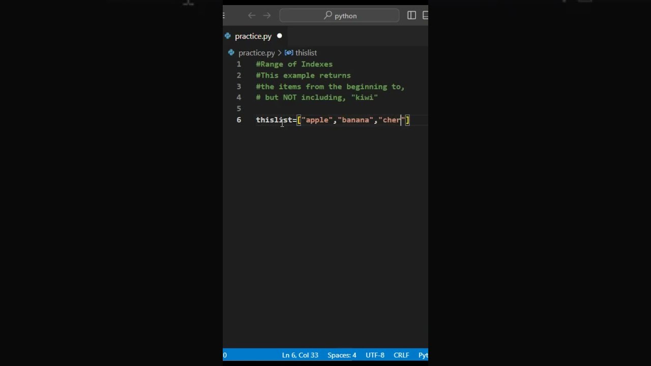 Range of indexes #python #pythonprogramming #code #coding #pythoncoding