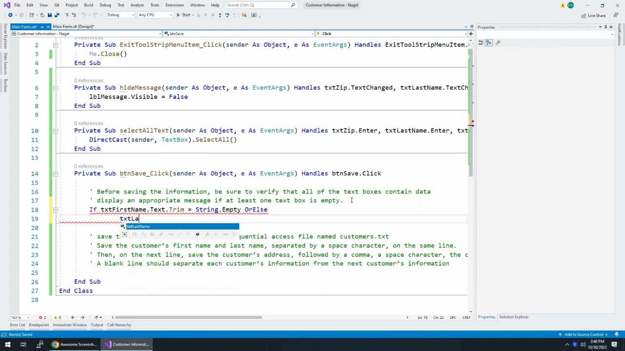 Customer Information Exercise 9-4 Zak's Programming with Microsoft Visual Basic 2019/2022
