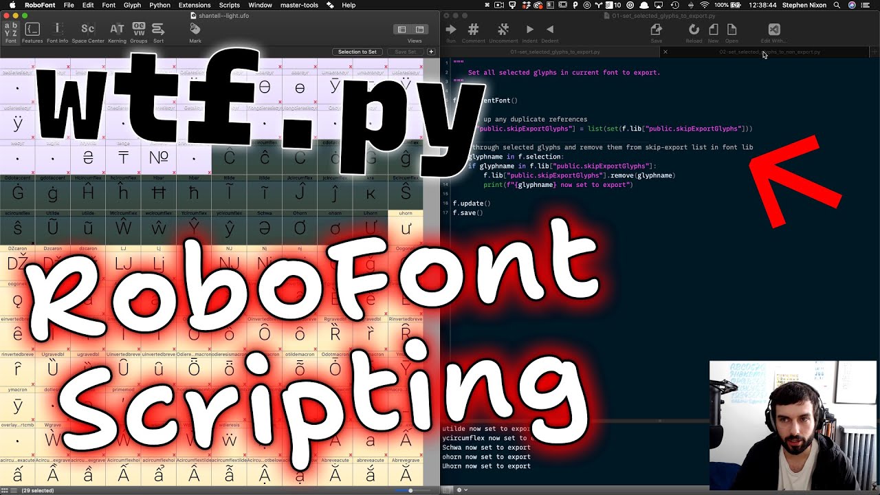RoboFont scripting: using sym links and setting non-exporting glyphs