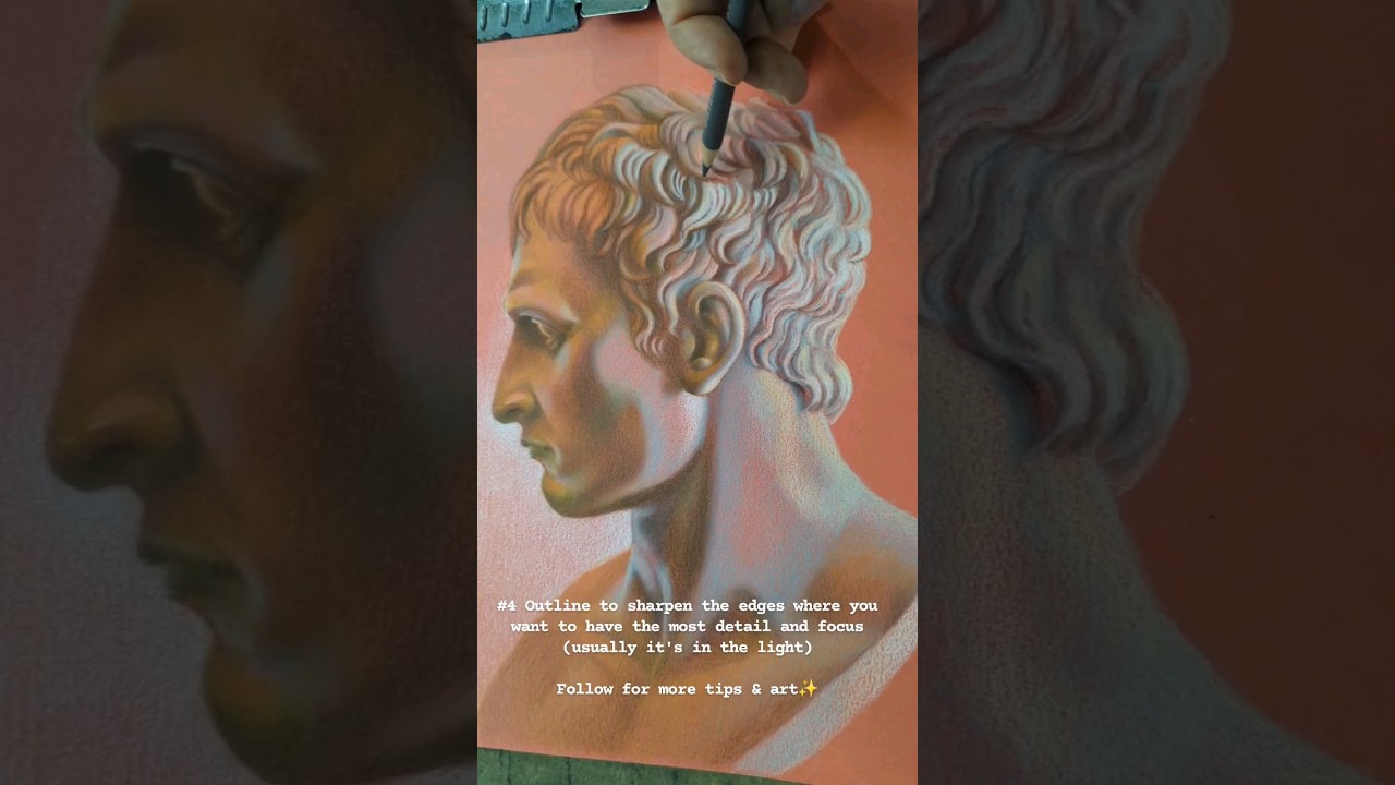 classical portrait drawing in Colored Pencil on toned paper