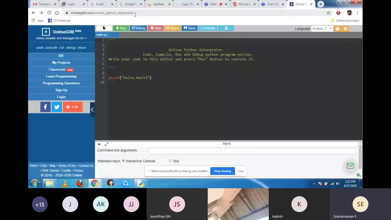 Python for Problem Solving  Lab   Program Execution