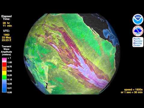 Tsunami Animation: Valdivia, Chile, 1960 (rotating globe)