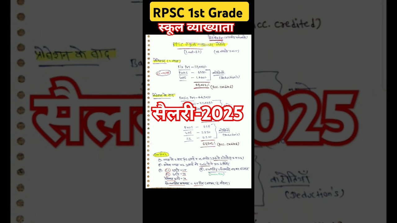 RPSC 1st ग्रेड स्कूल व्याख्याता सैलरी Probation & After Probation | First Grade School Lecturer |