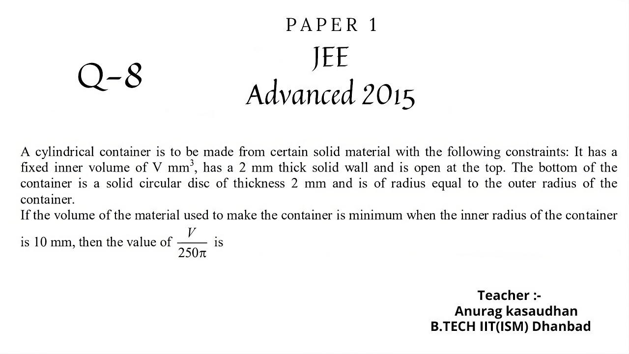 JEE Advanced 2015 Math Paper 1 (Q 8) solution | IIT JEE Maths | #jeeadvanced2015 #projecteducation