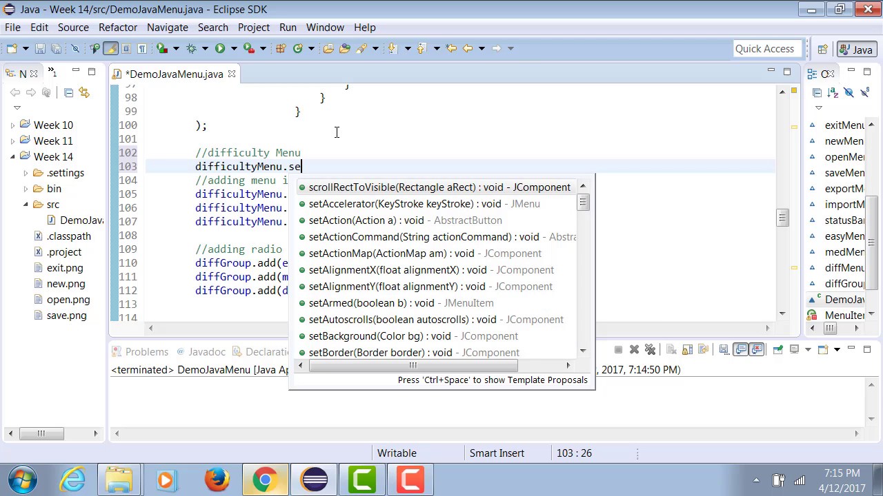 Java - Creating RadioButtonMenuItem