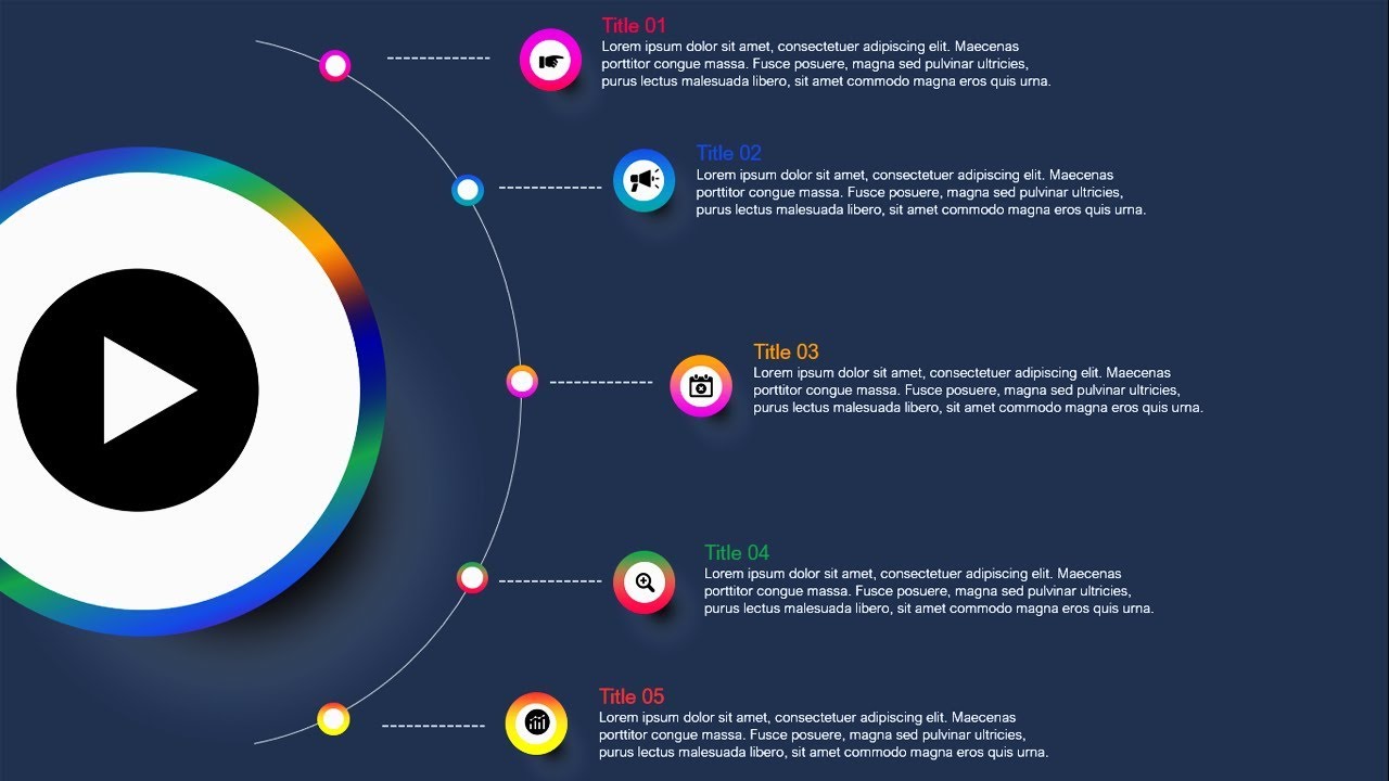 Animated 5 option circular infographic slide in PowerPoint