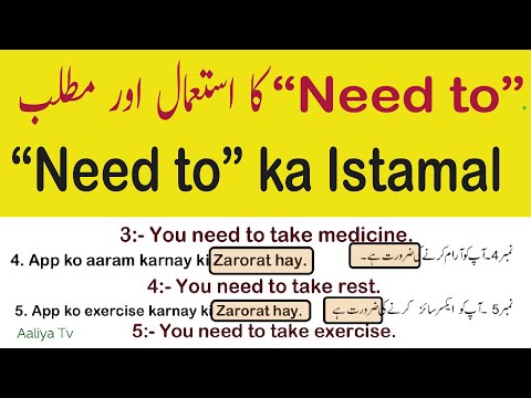 How to Use Need to in English with Urdu, Hindi Translation || Need to use in English || Aaliya Tv