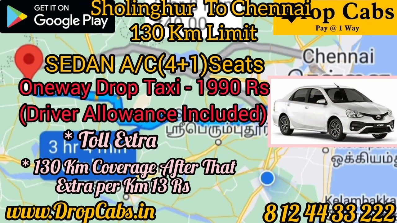 Sholinghur to Chennai Drop Cabs @ 1990RS Oneway Drop Taxi, Round Trip