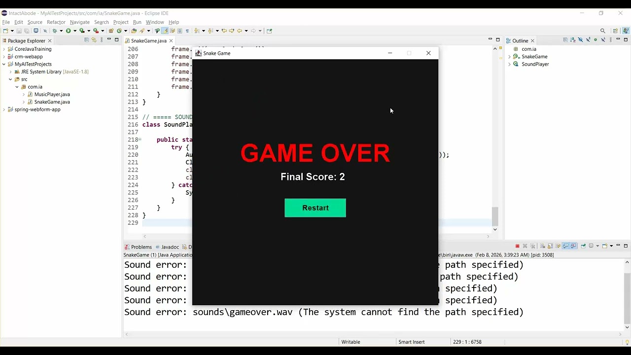 Snake Game Using Java Swing Using AI - Intact Abode