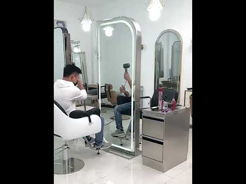 high quality double side barber mirror barber stations hair dressing salon mirror with LED light