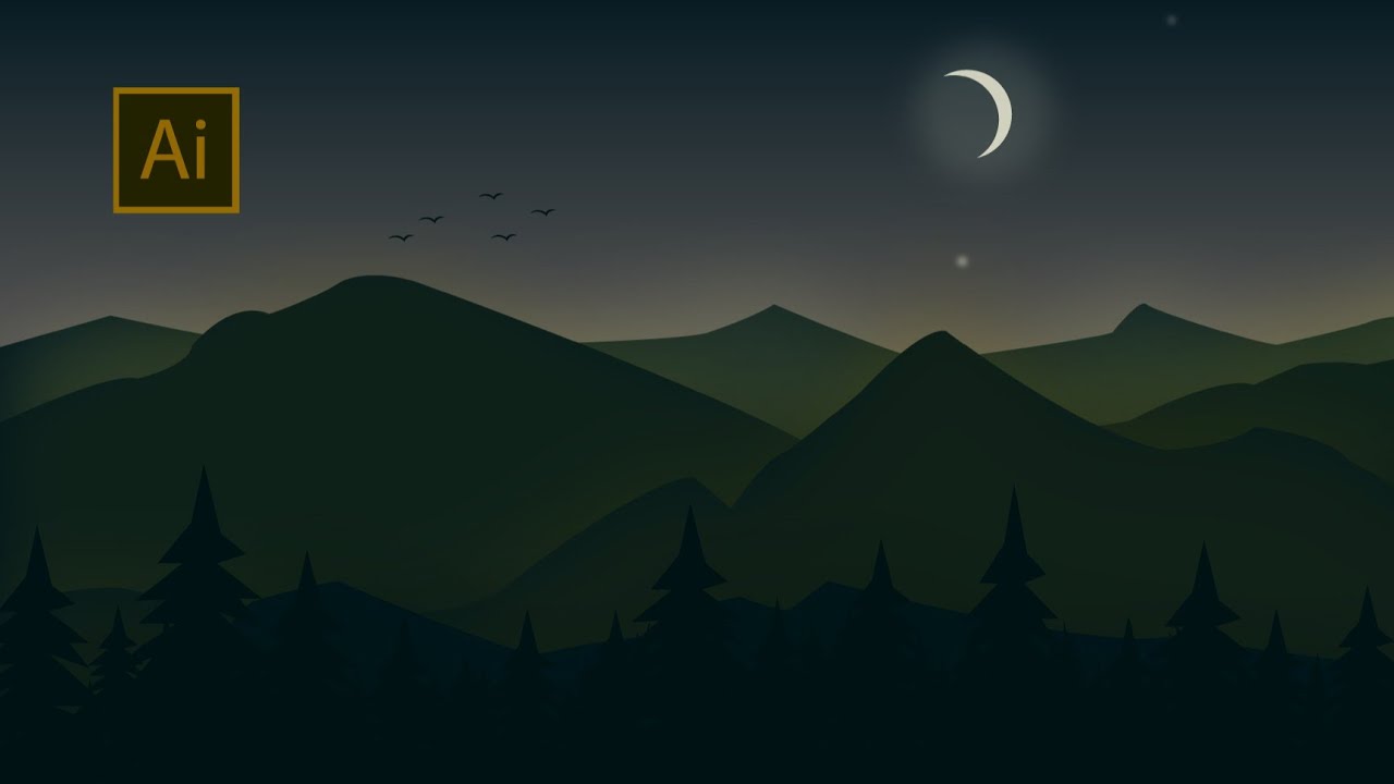 Mountains night view Landscape design | Adobe illustrator 