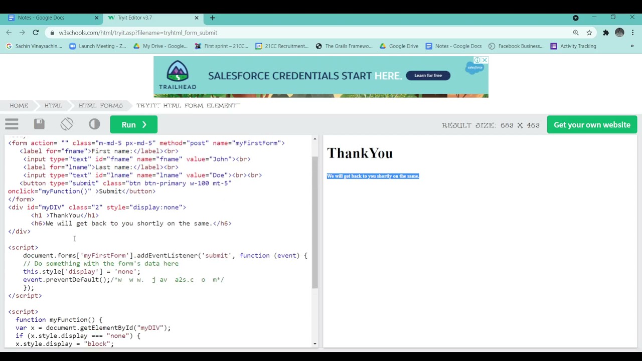 How to Hide form and Show DIV using JavaScript || Problem Solved