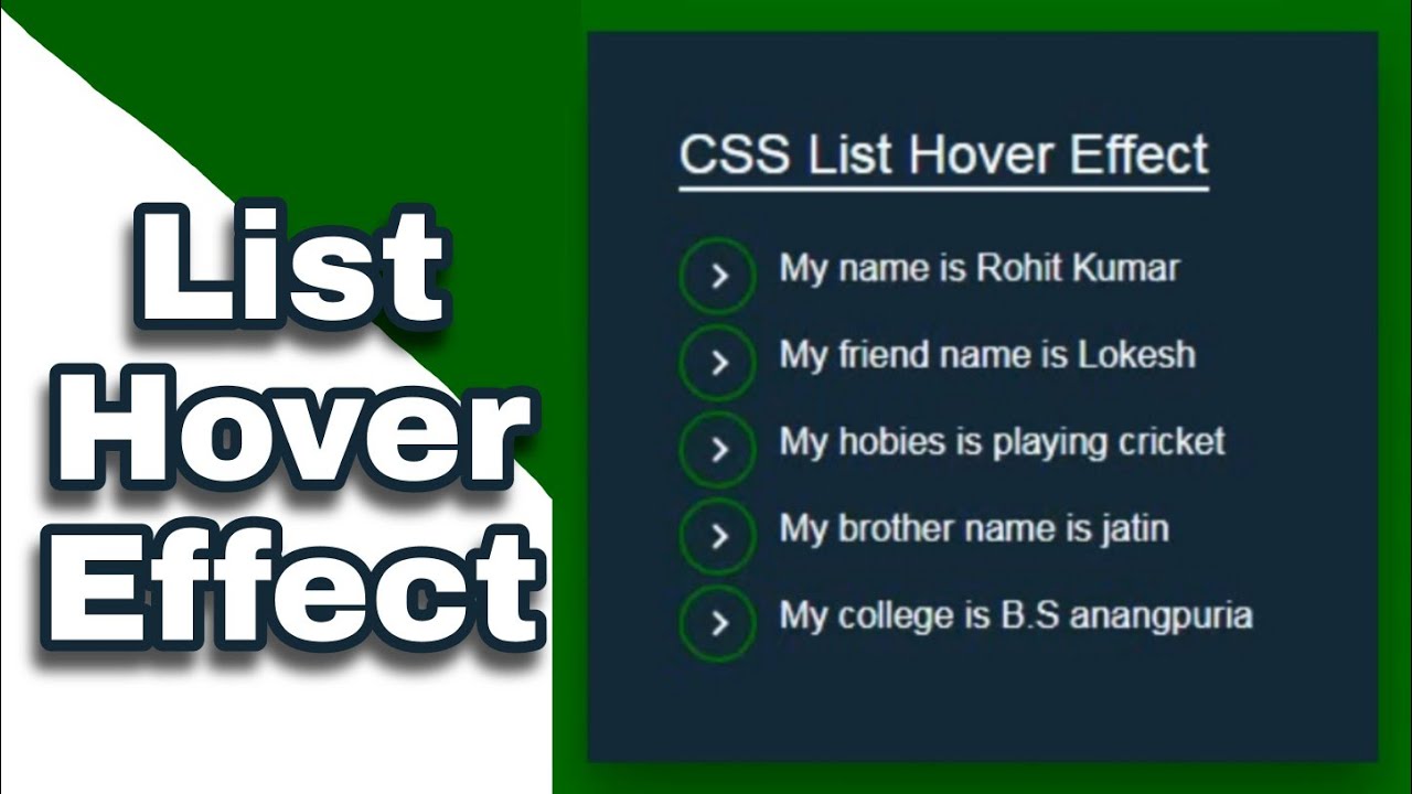 List in HTML with amazing hover effect using HTML, CSS