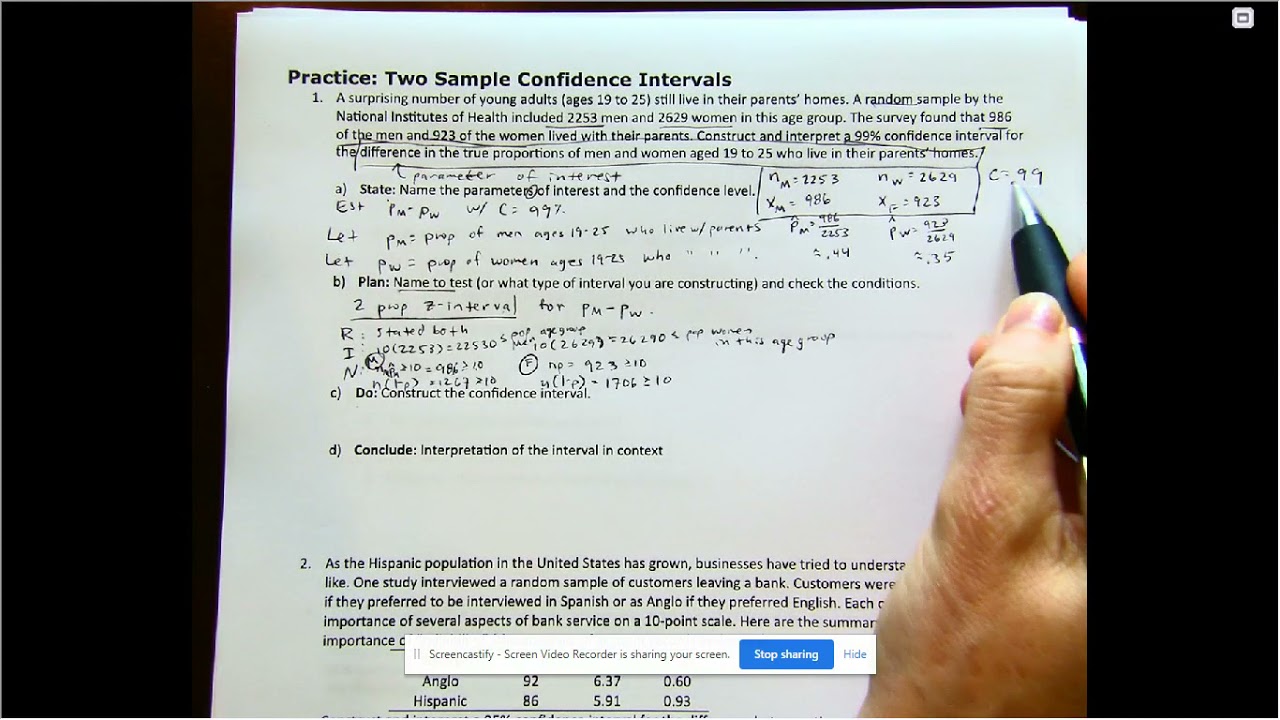 Ch  10 two sample confidence intervals example problems