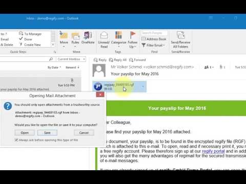 Open a regipay payslip with installed Outlook AddIn