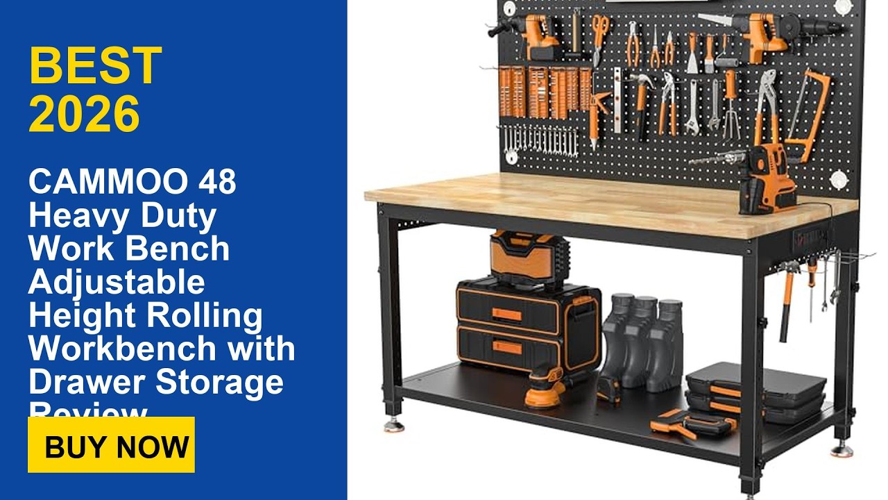 CAMMOO 48 Heavy Duty Work Bench Adjustable Height Rolling Workbench with Drawer Storage Review