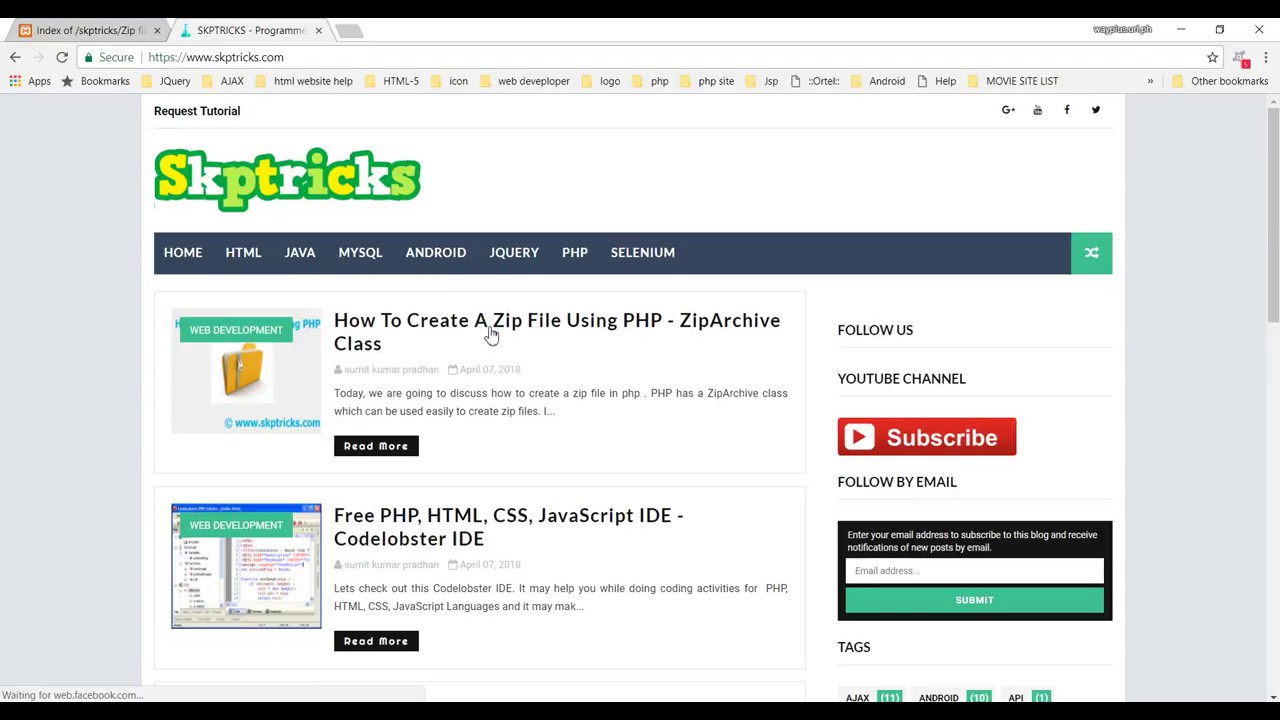 How to create a zip file using PHP - ZipArchive Class