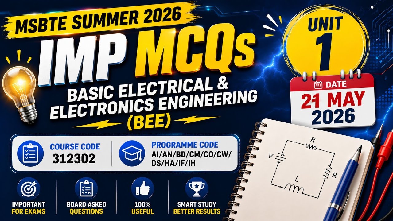 MSBTE Diploma All Programme | 2th Sem | BEE (312302) | Unit 1 IMP MCQs | Summer 2026