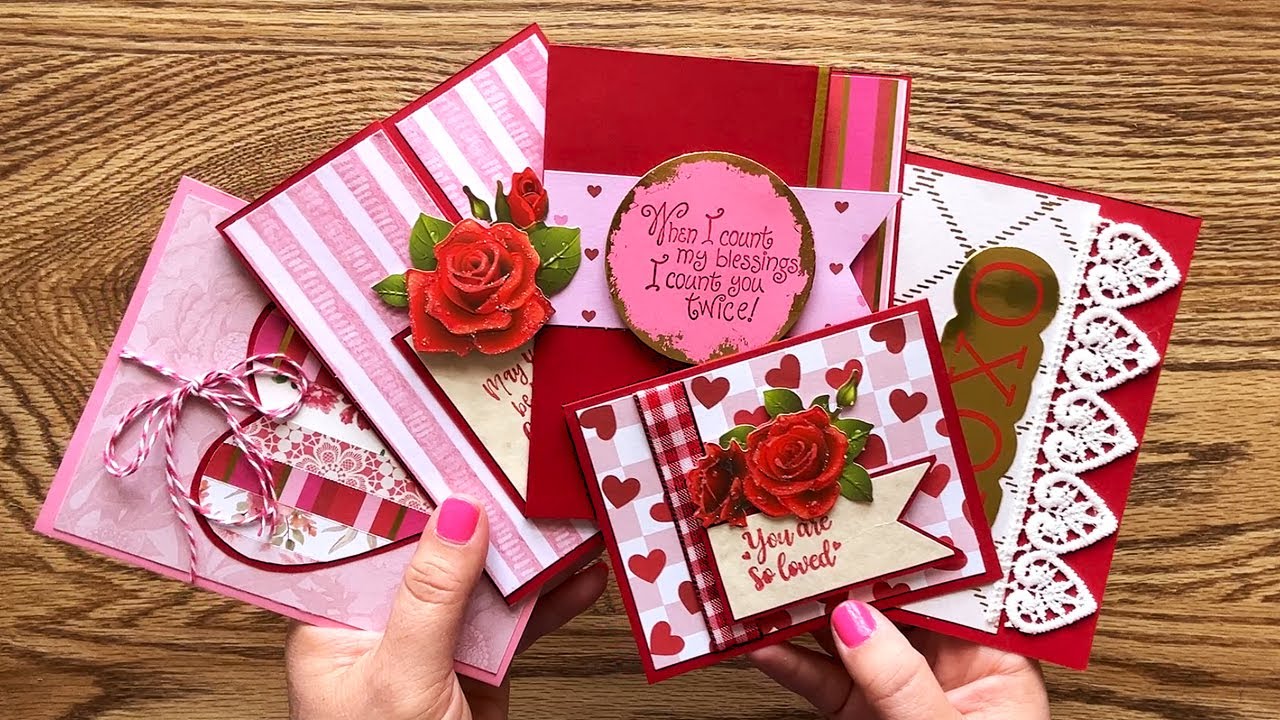 5 QUICK & EASY CARDS ANYONE CAN MAKE! Beautiful Valentine's Day Cards! Beginner Friendly TUTORIAL!