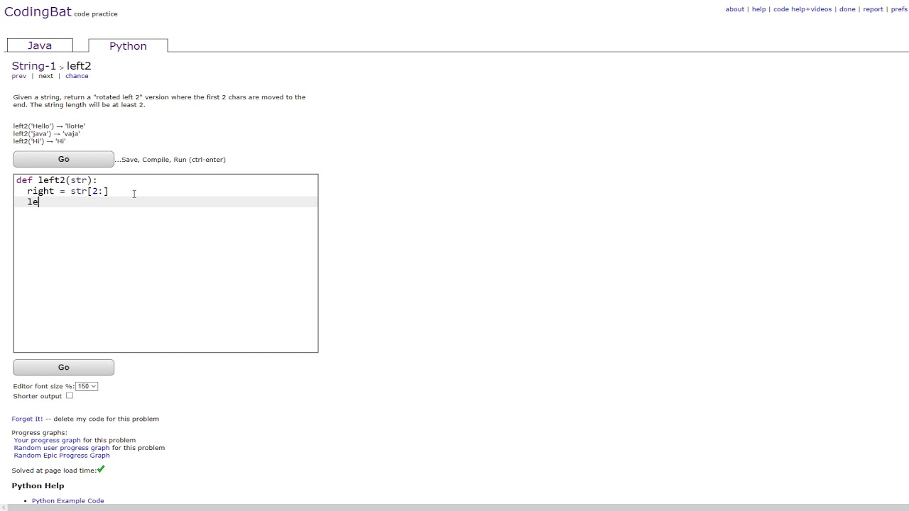 String-1 (left2) Python Tutorial || codingbat.com