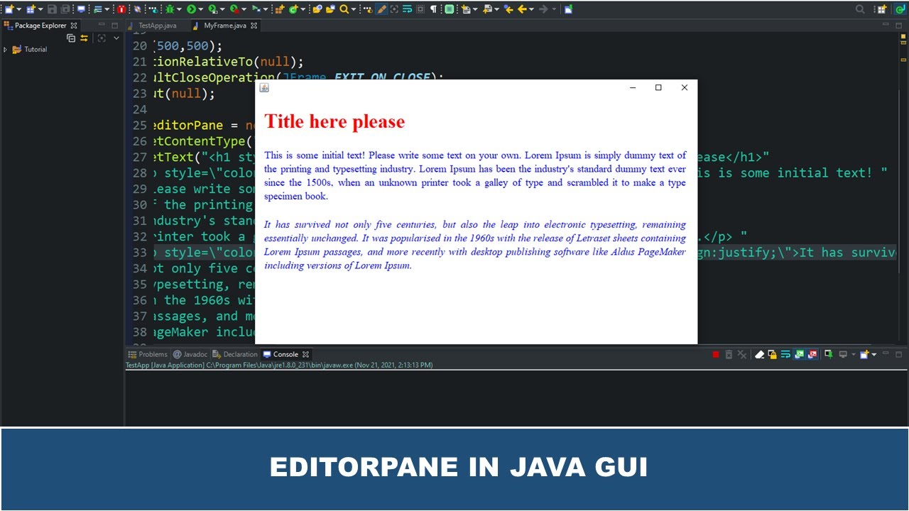 Java GUI Tutorial #64 - Create an EditorPane Using JEditorPane Class In Java GUI Swing