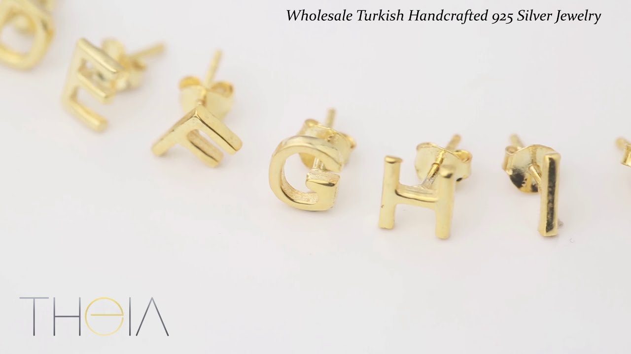 Minimalistic Initial Alphabet letter A Stud Earring Wholesale 925 Sterling Silver Jewelry