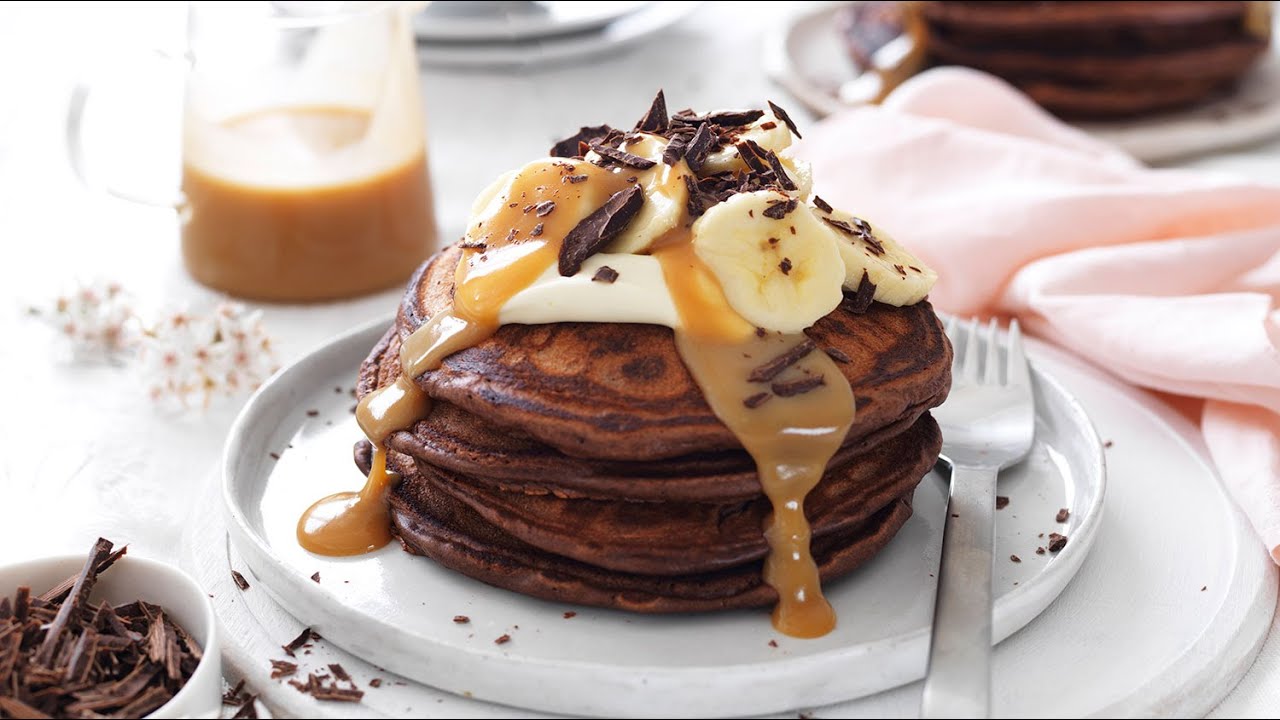 Double Choc Pancakes with Peanut Butter Sauce Recipe | myfoodbook