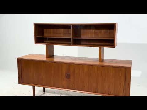 Svend Aage Larsen for Faarup Møbelfabrik Mid Century Danish Teak Tambour Door Credenza with Hutch