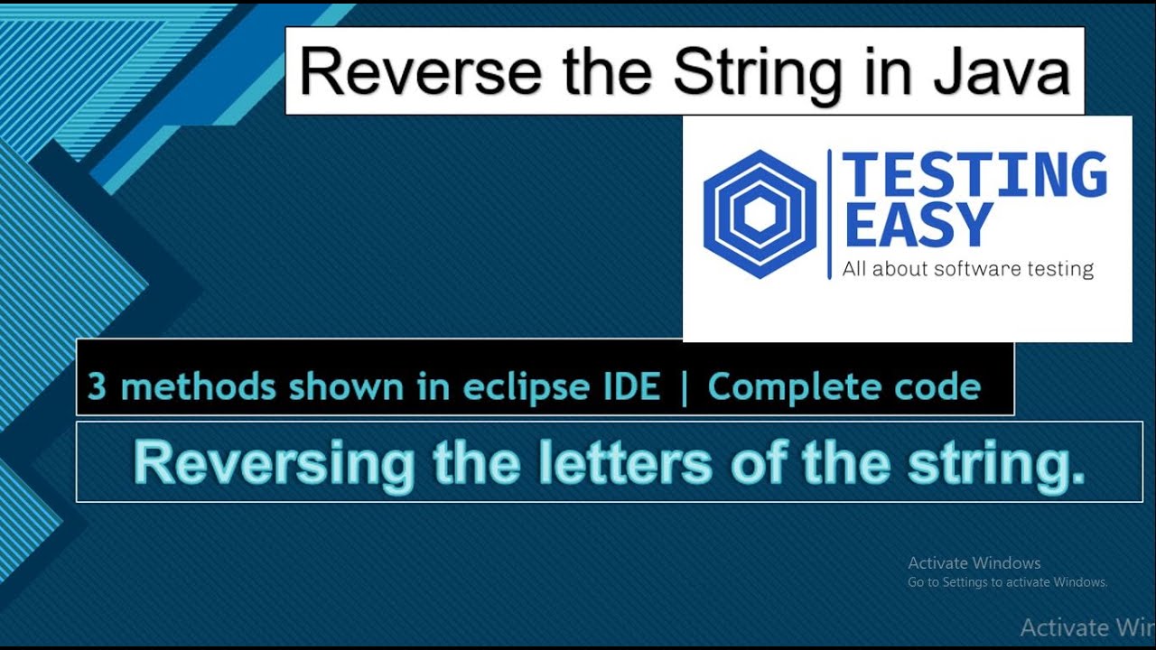 Write java code to reverse the letters of String | 3 Methods | #java #strings #eclipse #oop