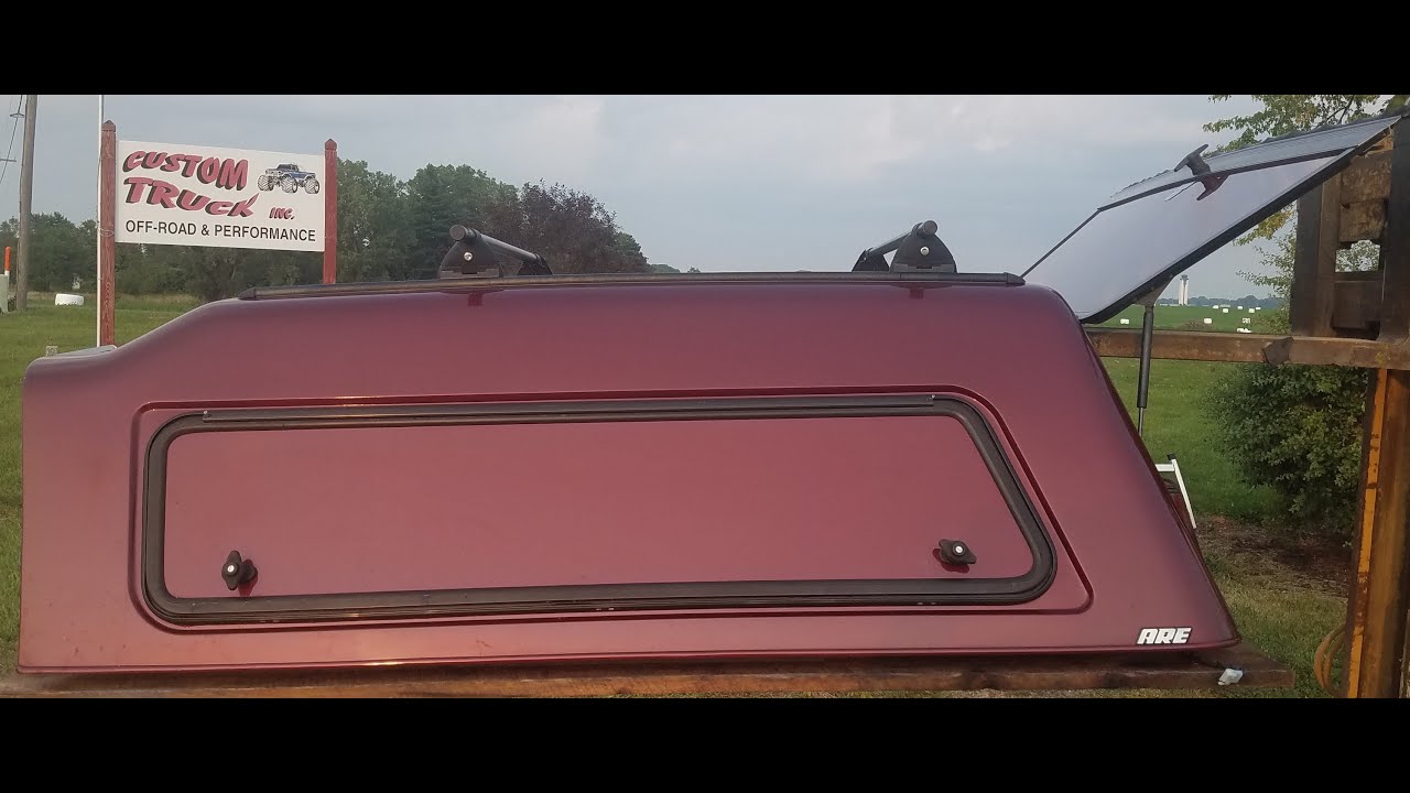 Walk-around of used fiberglass ARE MX-series contractor unit for sale. 07-13 GMC 6.4 bed Tool boxes