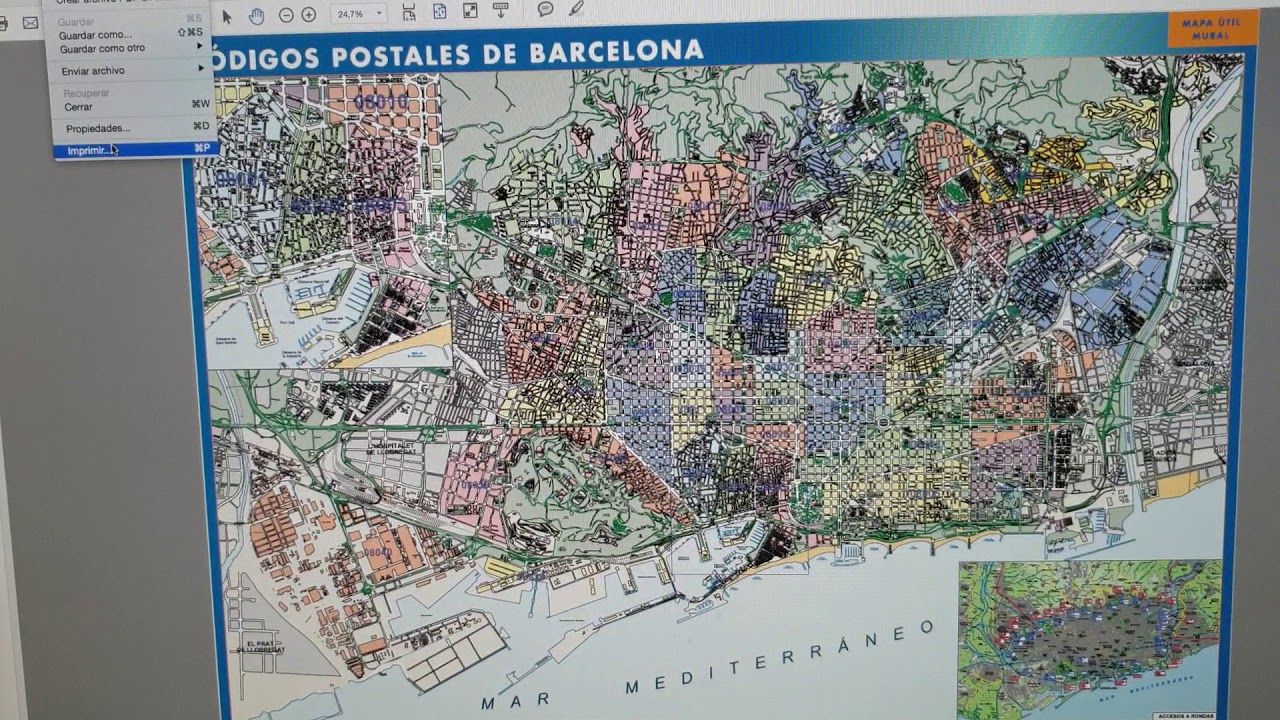 Impresión mapa Barcelona códigos postales