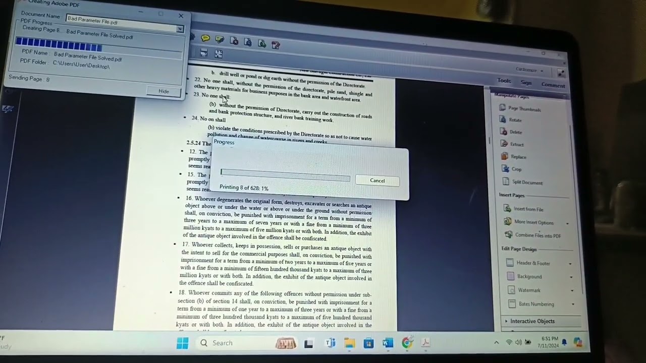 Bad Parameter Adobe Acrobat PDF Error