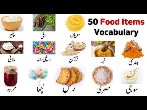 Food Items in English and Urdu | Food Vocabulary | Daily English Speaking Word Meaning - Spoken Eng.
