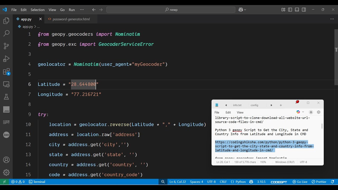 Python 3 geopy Reverse Geocoding Script to Get the City, State Info from Latitude and Longitude