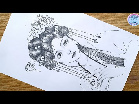 How to draw a semi realistic Chinese girl easy ||china drawing girl-pencil sketch for beginners