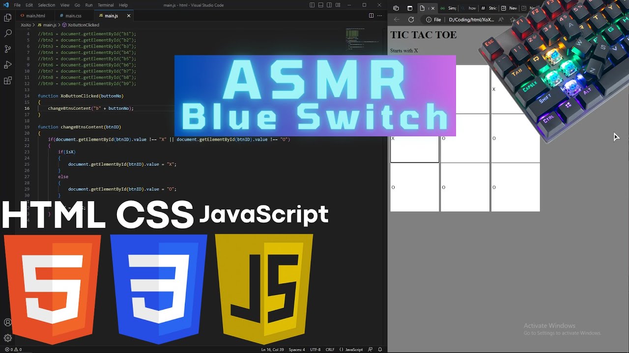 ASMR Programming - Tic Tac Toe | Blue switch | HTML, CSS, JavaScript