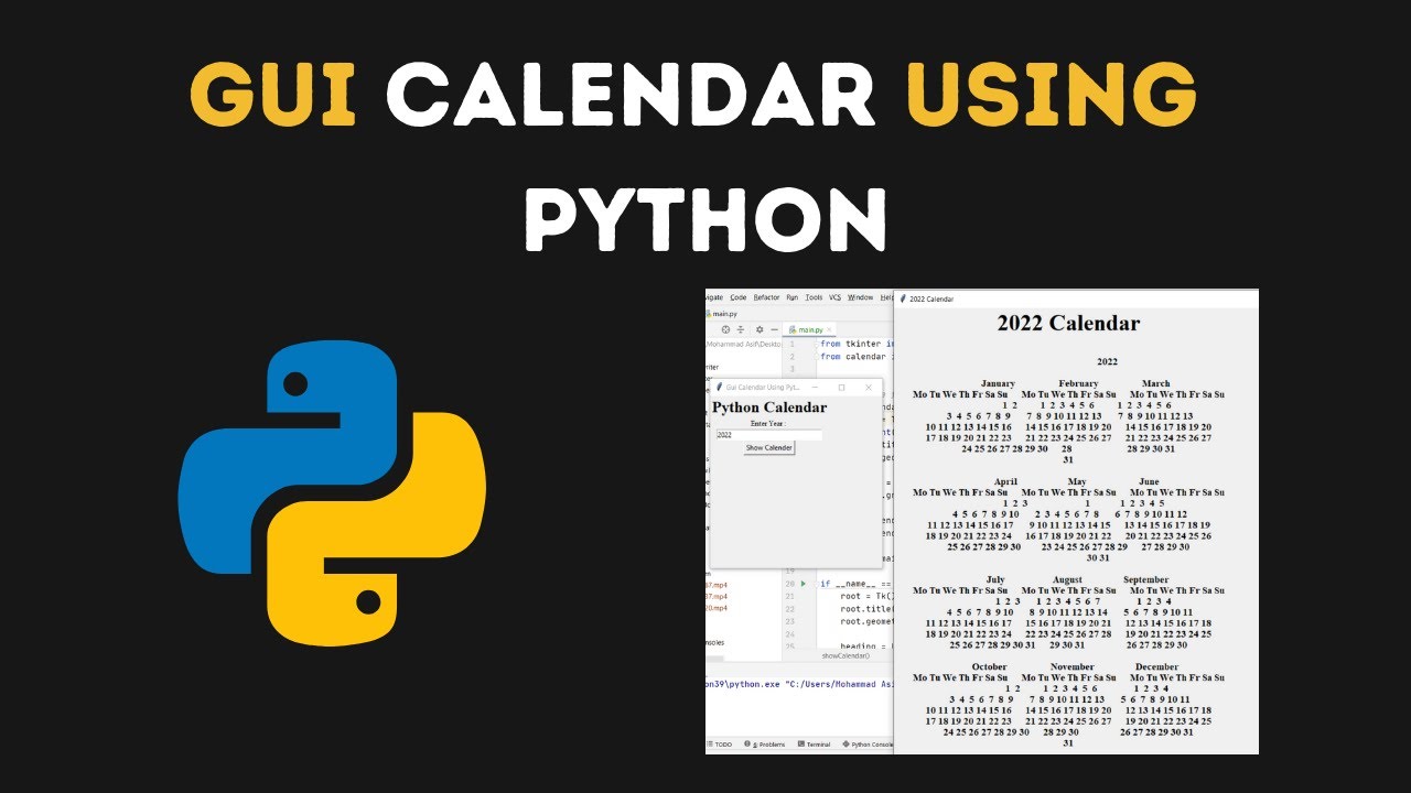 Create Calendar Using Python | Gui Calendar | Tkinter Project | Python |