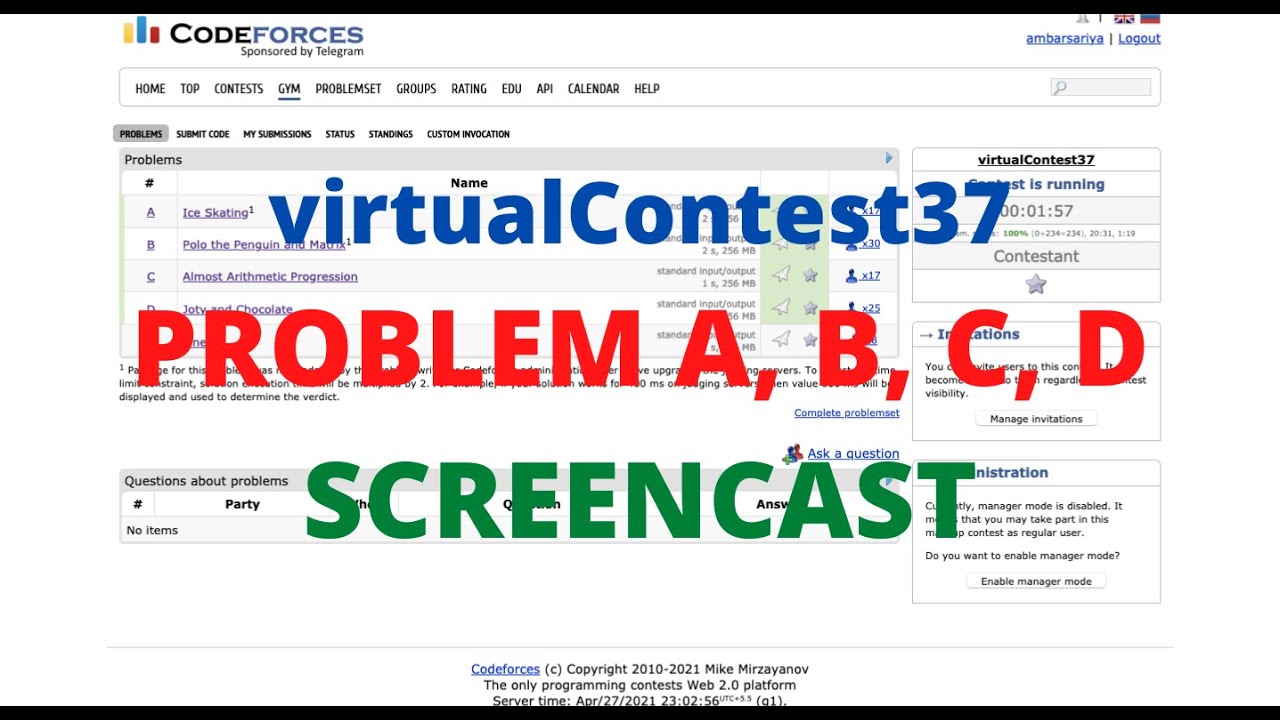 virtualContest37 Video Editorial Codeforces
