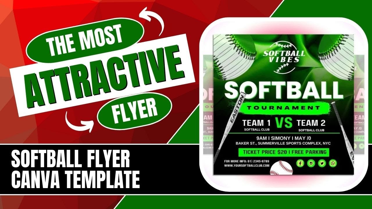 Softball Flyer, Canva Template.